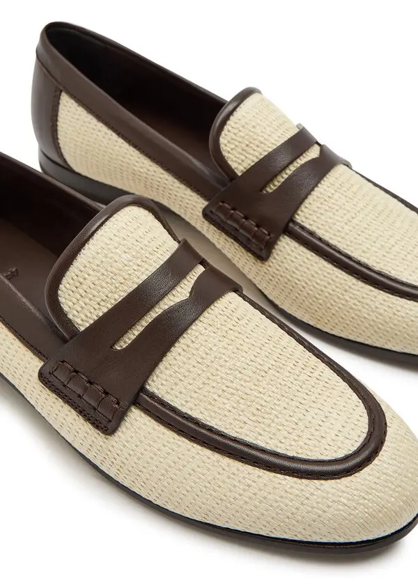 Brunello Cucinelli Leather-trimmed Raffia Loafers