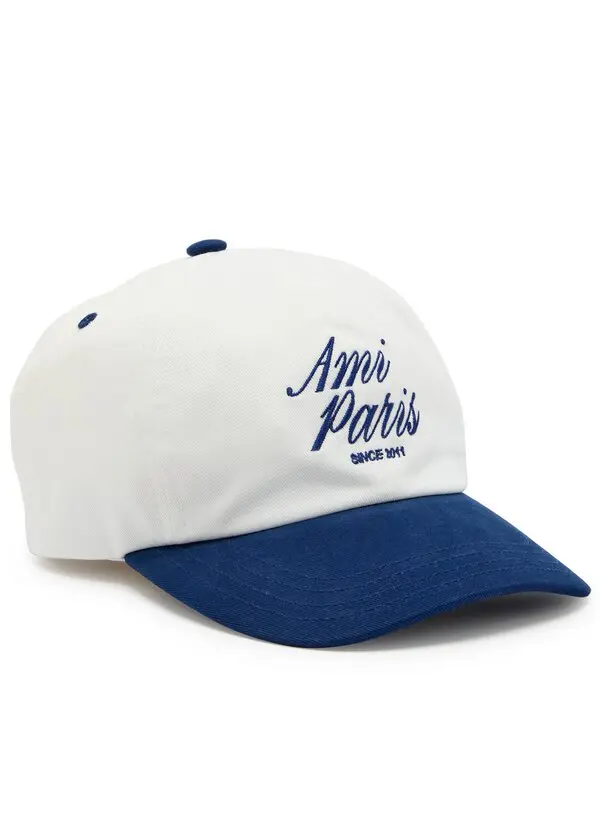 Ami Logo-embroidered Cotton Cap - White And Blue