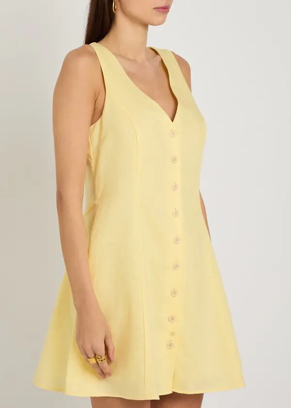 Paige Raye Linen And Cotton-blend Mini Dress - Yellow