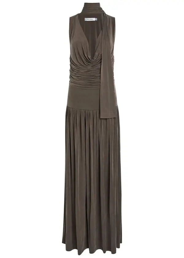 AYA MUSE Alyve Scarf-effect Brushed Jersey Maxi Dress - Chocolate