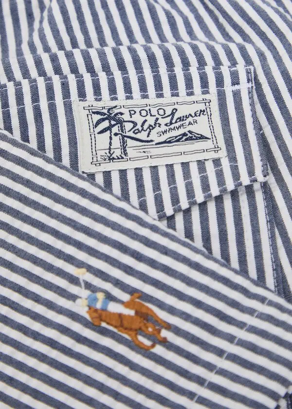 Polo Ralph Lauren Traveller Striped Seersucker Swim Shorts - Blue