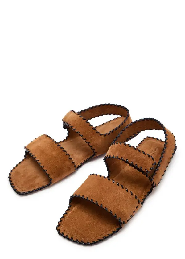 Khaite Boden Whipstitch Suede Sandals