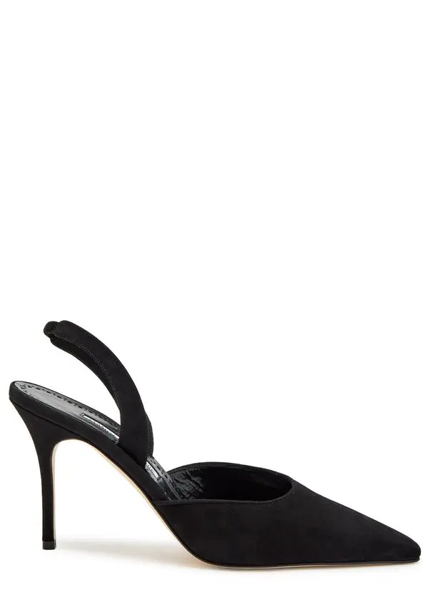 Manolo Blahnik Borelapla 90 Suede Slingback Pumps - Black