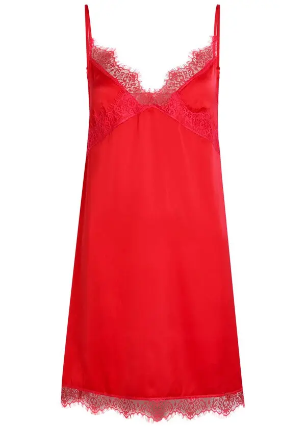 Simone Perele Satin Secrets Lace-trim Satin Mini Night Dress - Pink
