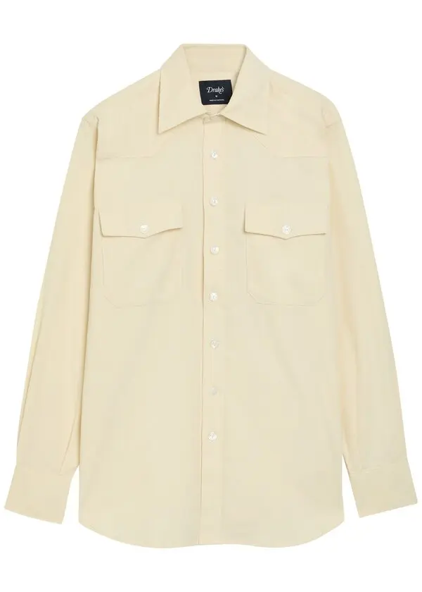 DRAKE'S Patch Pockets Corduroy Overshirt - Beige