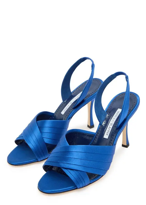 Manolo Blahnik Vierasan 90 Satin Slingback Sandals - Blue