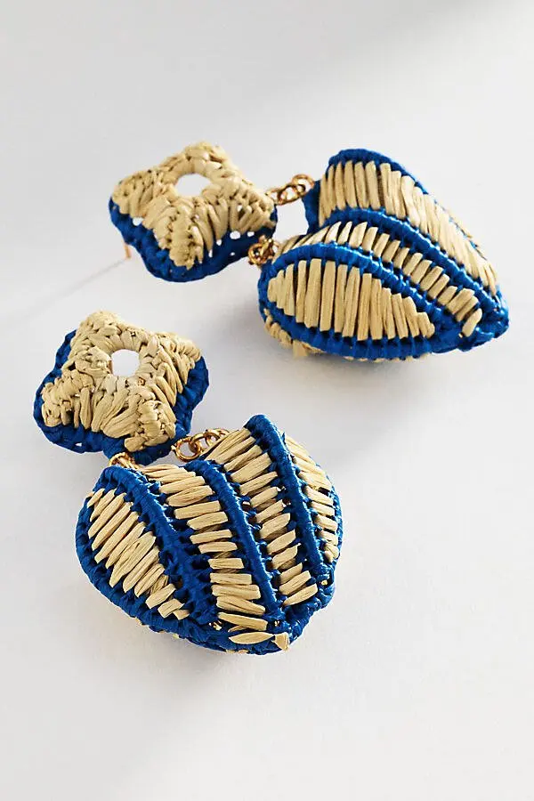Anthropologie Raffia Basket Earrings - Blue