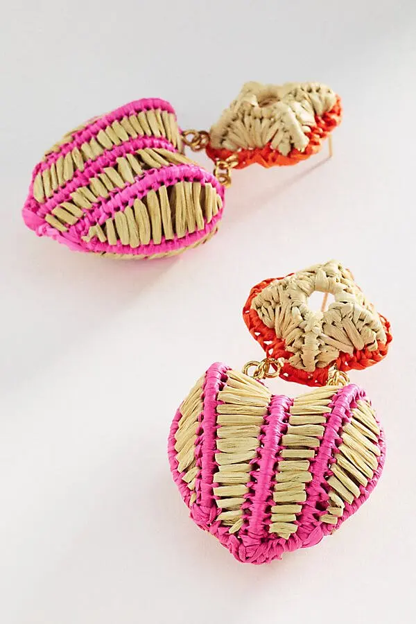 Anthropologie Raffia Basket Earrings - Pink/red