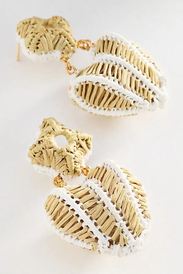 Anthropologie Raffia Basket Earrings - White