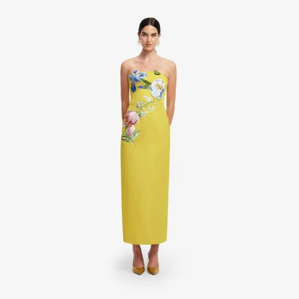 LEO LIN Rayna Appliqué Floral Bustier Maxi Dress - Mustard
