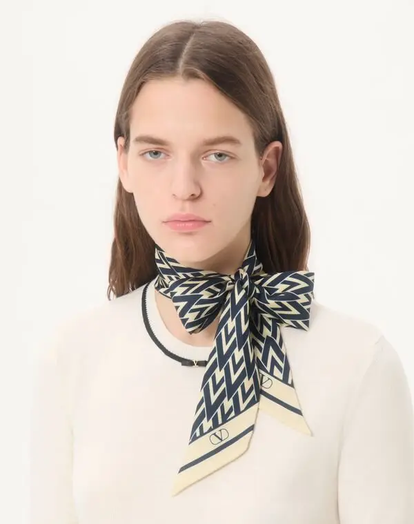 Valentino Garavani Toute La V Silk Bandeau Scarf - Navy/ivory