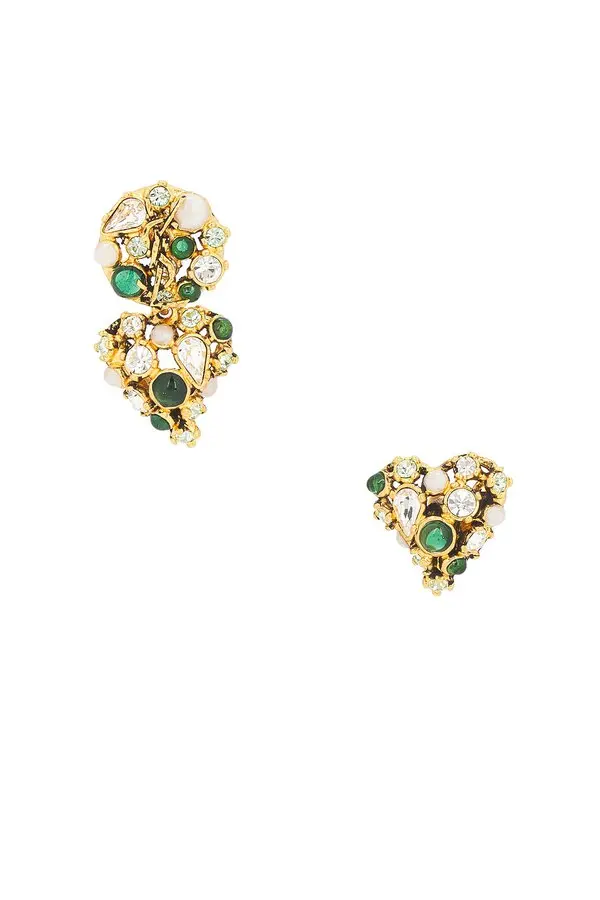Saint Laurent Asymmetric Fetiche Earrings In Green,metallic Gold - Or 3n Patine & Camai