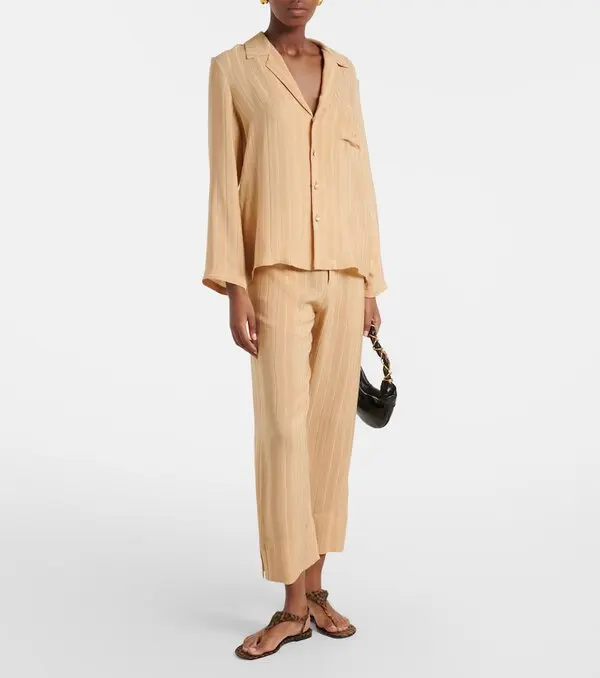 Saint Laurent Striped Cropped Silk Straight Pants
