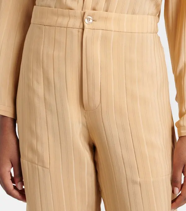 Saint Laurent Striped Cropped Silk Straight Pants