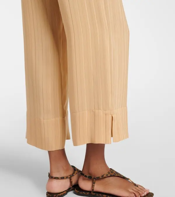 Saint Laurent Striped Cropped Silk Straight Pants