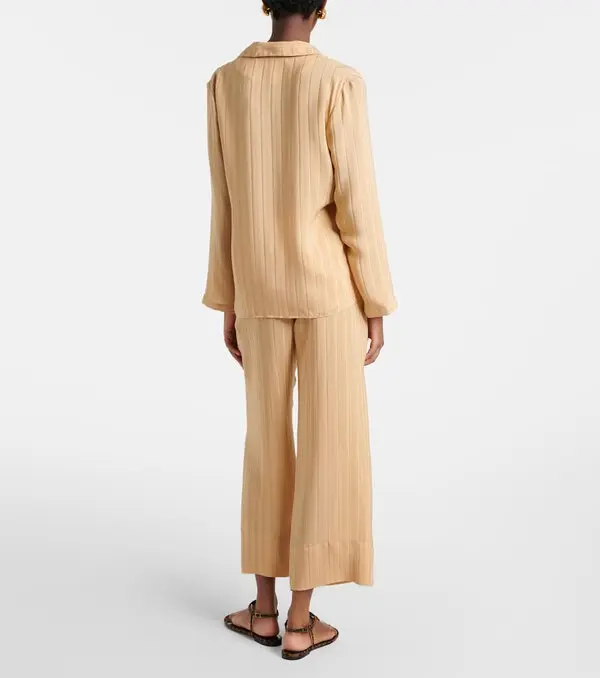 Saint Laurent Striped Cropped Silk Straight Pants