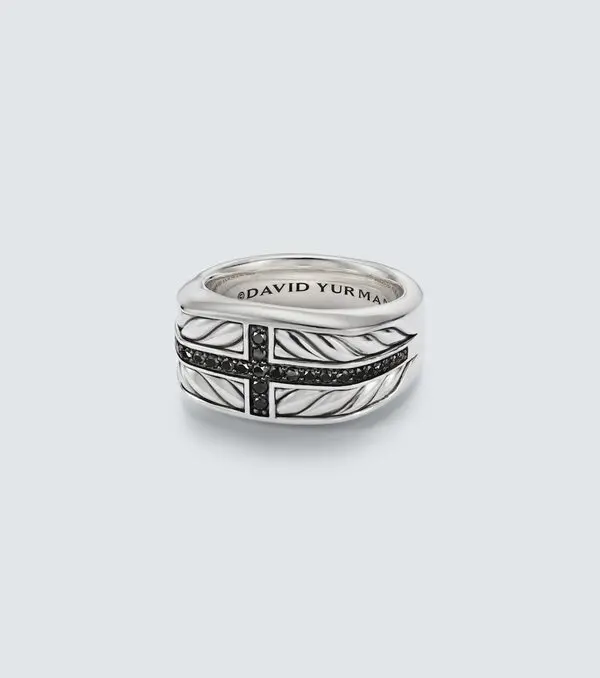 David Yurman Chevron Sterling Ring With Black Diamonds - Silver