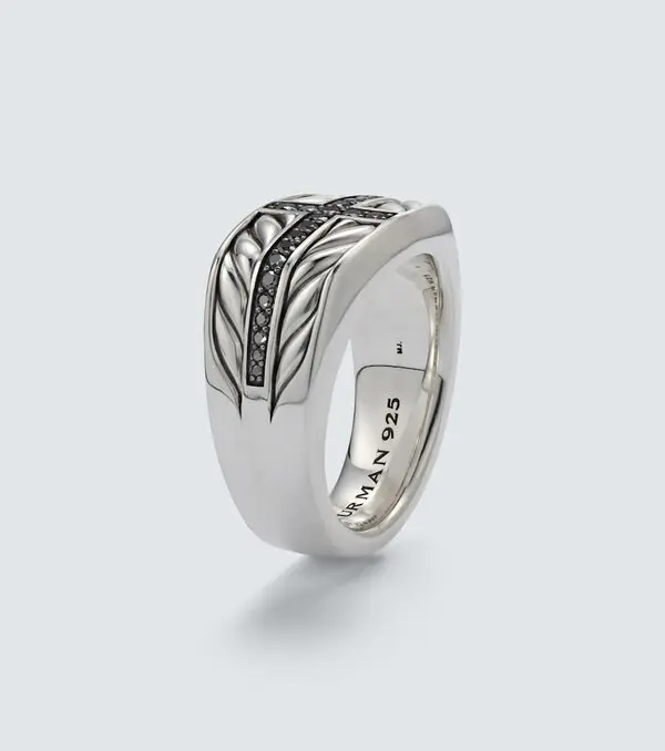 David Yurman Chevron Sterling Ring With Black Diamonds - Silver