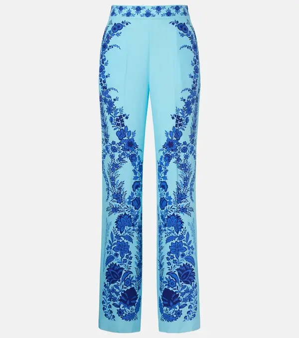 Etro Floral Print Silk Straight Leg Pants