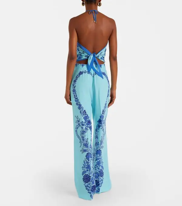 Etro Floral Print Silk Straight Leg Pants