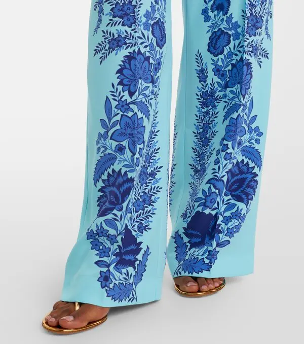 Etro Floral Print Silk Straight Leg Pants