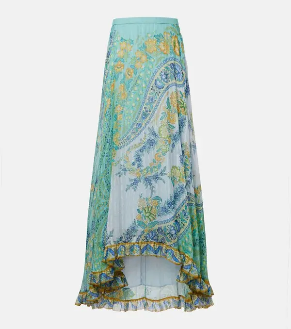 Etro Floral Asymmetric Silk Maxi Skirt - Green