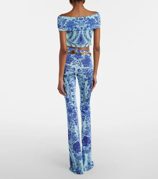 Etro Printed Jersey Flared Leggings - Blue