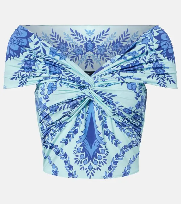 Etro Printed Jersey Crop Top - Blue