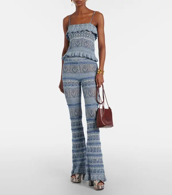 Etro Crochet Cotton Flared Pants - Blue