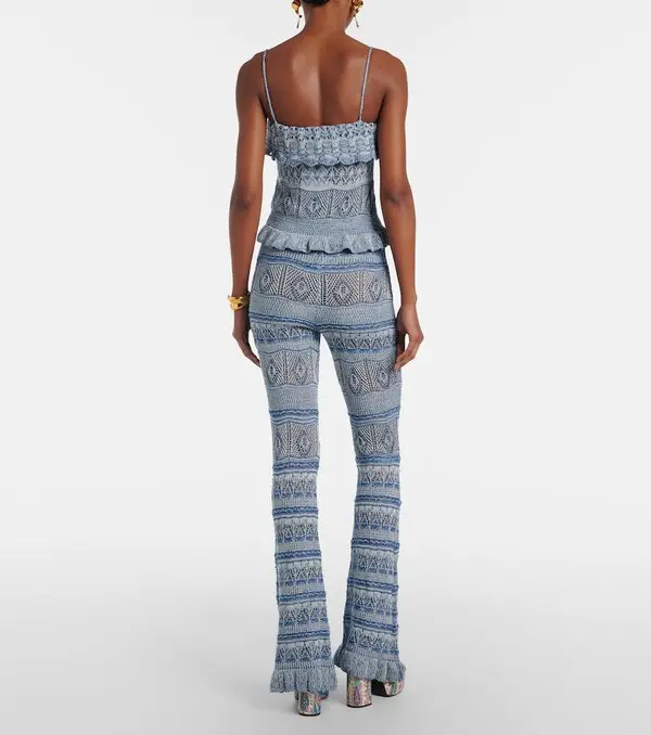 Etro Crochet Cotton Flared Pants - Blue