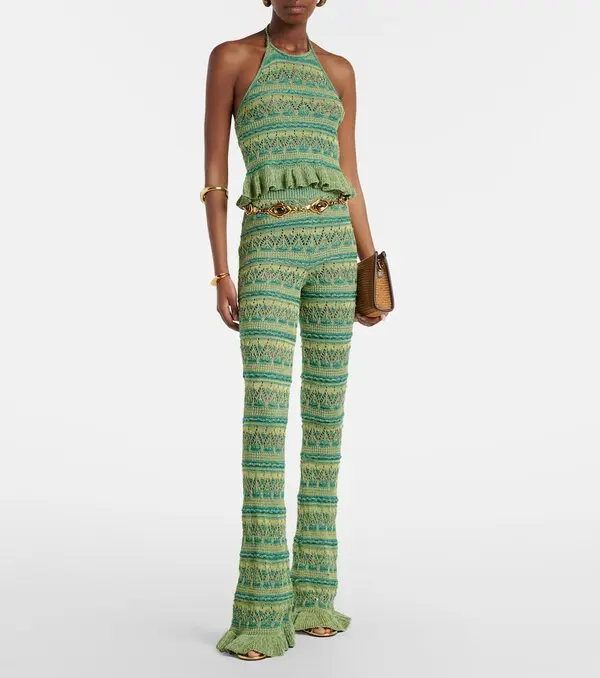 Etro Crochet Cotton Flared Pants - Green