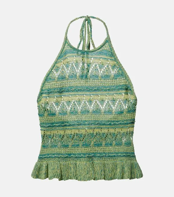 Etro Crochet Halterneck Cotton Top - Green