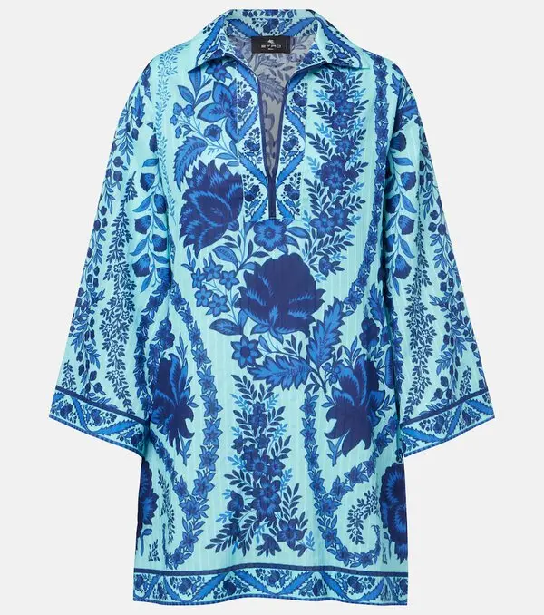 Etro Paisley Oversized Cotton Minidress - Blue