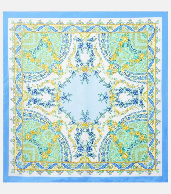 Etro Floral Silk Twill Scarf - Blue