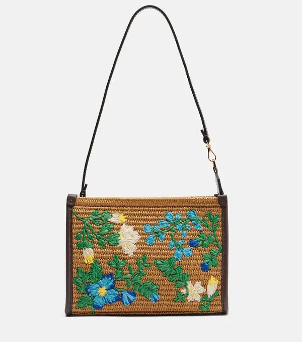 Etro Floral Raffia Shoulder Bag - Brown