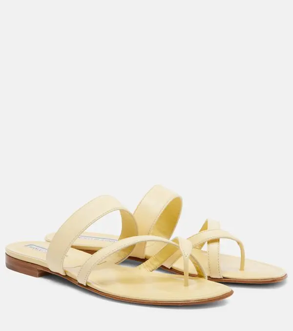 Manolo Blahnik Susaflat Leather Thong Sandals - Yellow