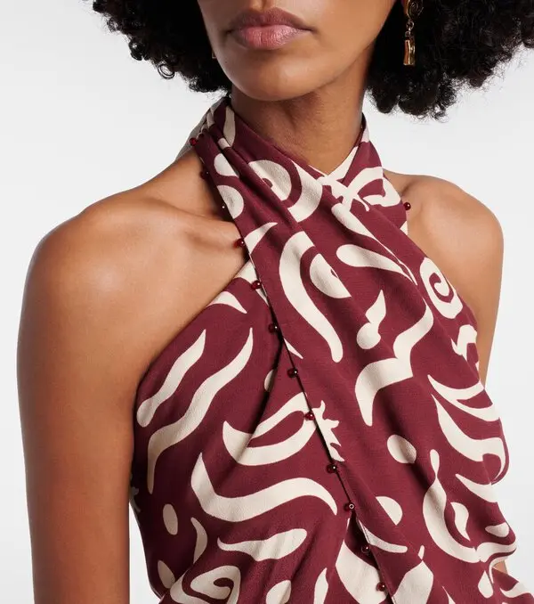 CALA DE LA CRUZ Zauma Beaded Printed Top