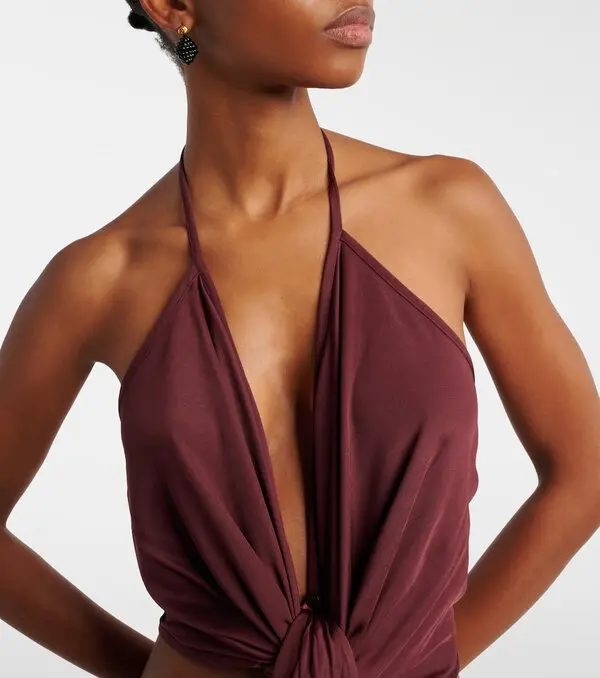 AYA MUSE Kaima Draped Jersey Crop Top - Burgundy