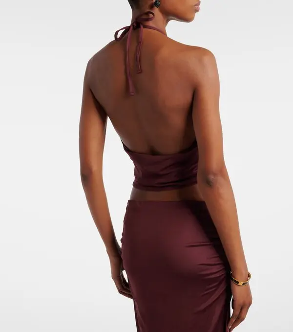 AYA MUSE Kaima Draped Jersey Crop Top - Burgundy