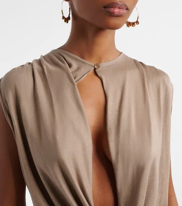 AYA MUSE Esme Cutout Draped Silk-blend Crop Top - Beige