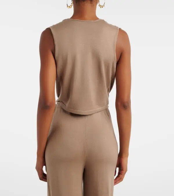 AYA MUSE Esme Cutout Draped Silk-blend Crop Top - Beige