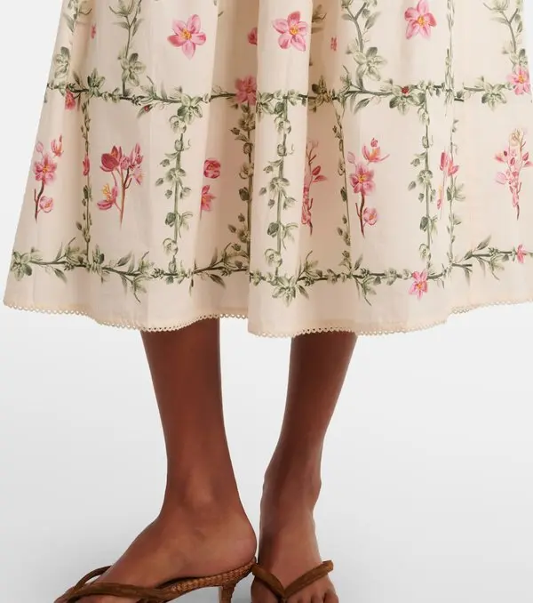 Agua Bendita Barbara Floral Cotton Midi Dress - White