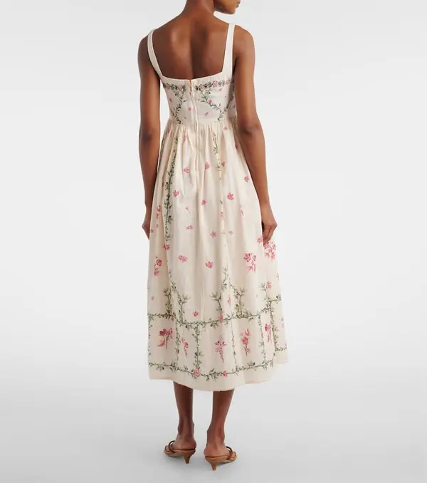 Agua Bendita Barbara Floral Cotton Midi Dress - White