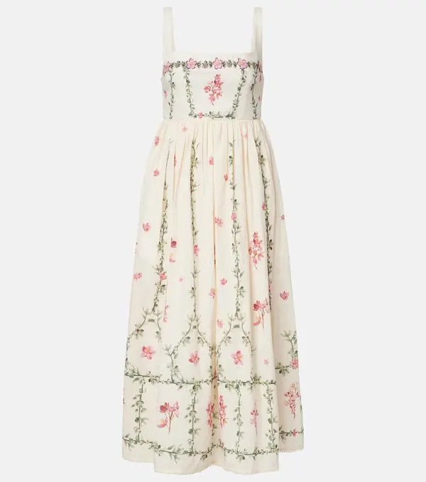 Agua Bendita Barbara Floral Cotton Midi Dress - White