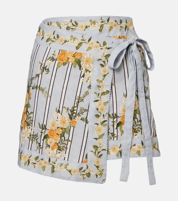 Agua Bendita Luna Floral Linen Beach Cover-up - Blue