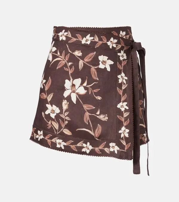 Agua Bendita Luna Floral Linen Beach Cover-up - Brown