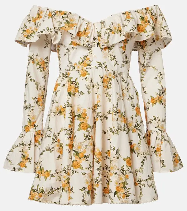 Agua Bendita Verso Off-shoulder Floral Cotton Minidress - White