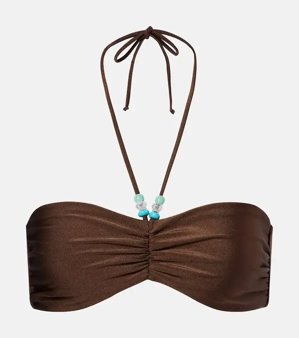 Jade Swim Zoe Beaded Ruched Bikini Top - Brown