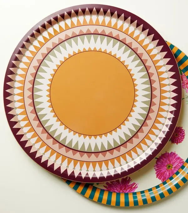 La DoubleJ Doric Large Printed Birch Tray - Yellow