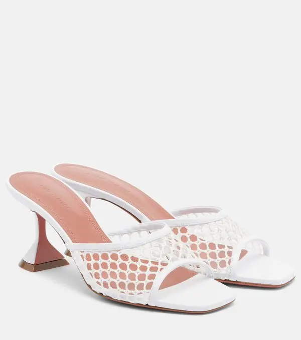 Amina Muaddi Lupita Leather-trimmed Mesh Mules - White